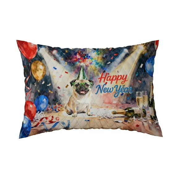 Happy New Year Pug Chills on Year-End Party Quilt Pillowcase Dog Lover ...