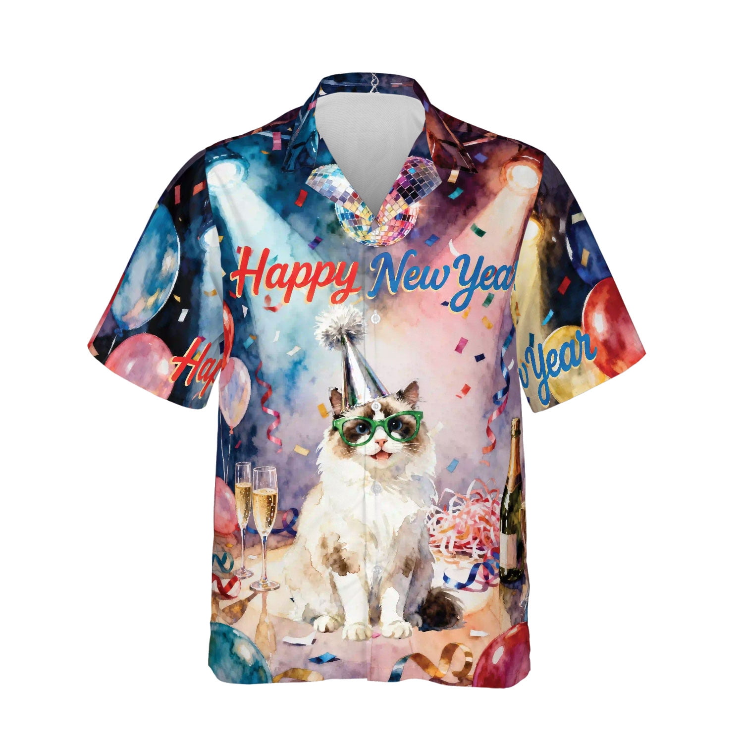 Happy New Year Ragdoll Chills on Year-End Party Hawaiian Shirt ...
