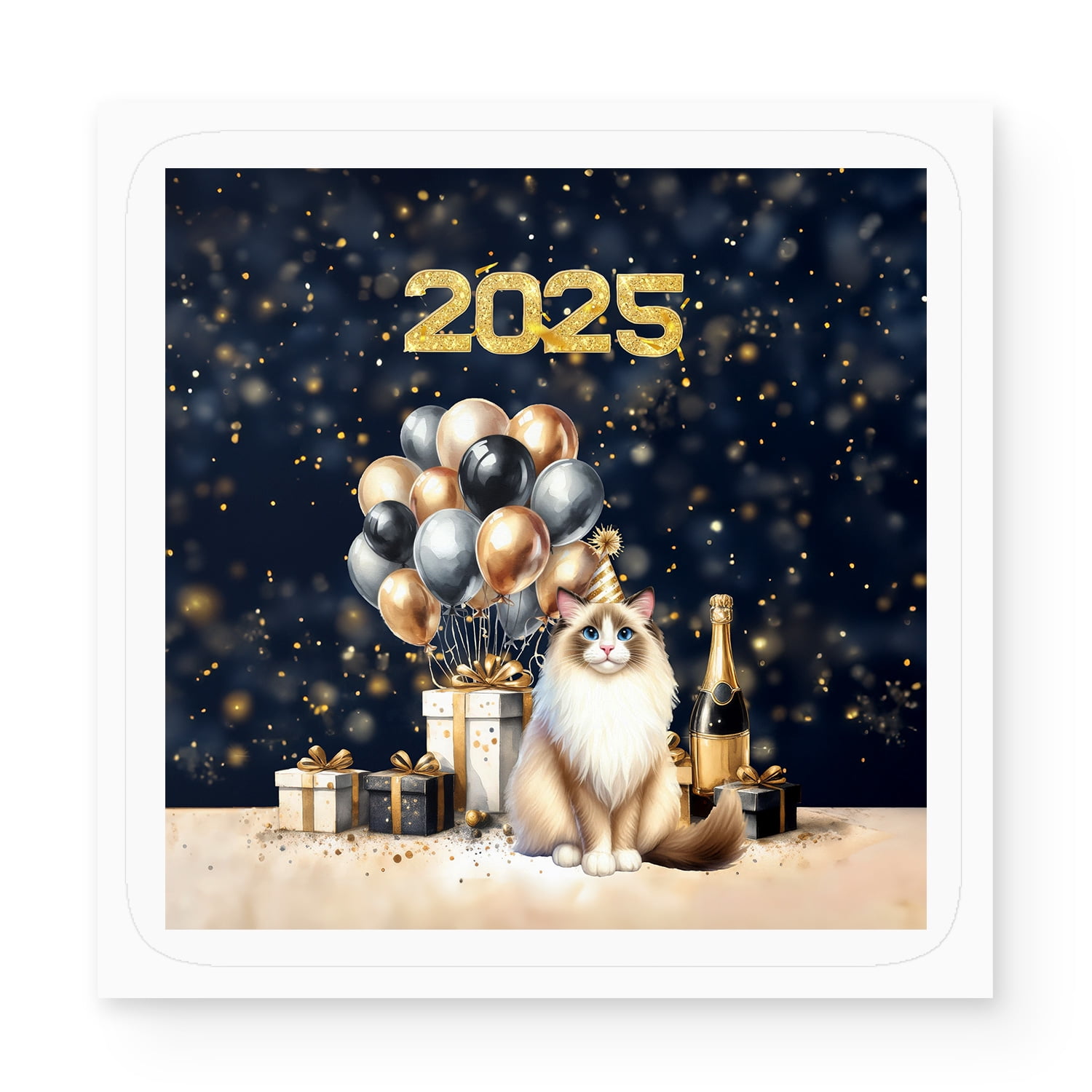 Happy New Year Ragdoll Welcome 2025 Balloon Firework Party Vinyl ...