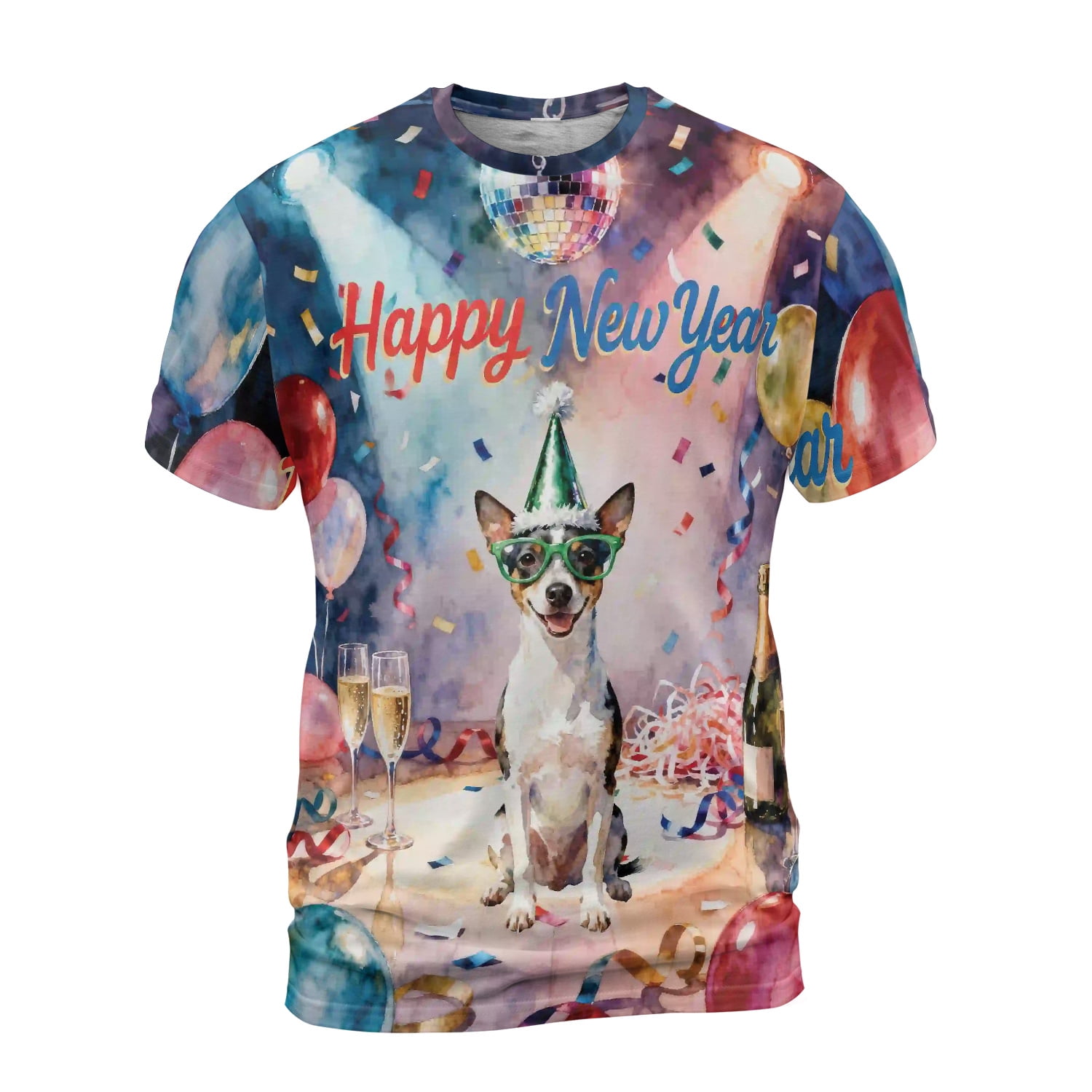 Happy New Year Rat Terrier Chills on Year-End Party All Over Print 3D ...