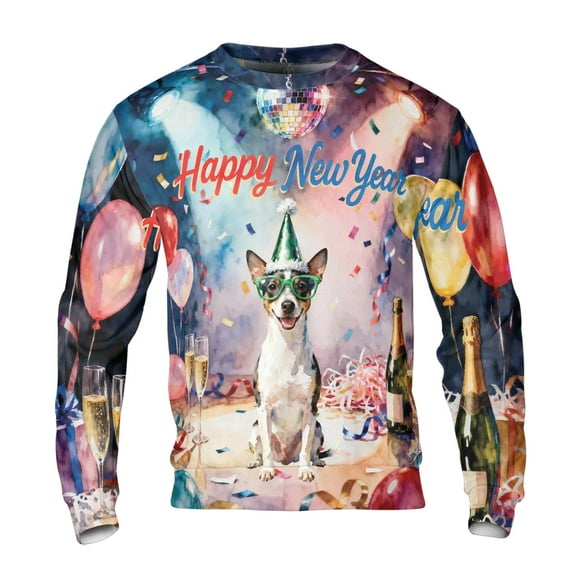 Happy New Year Rat Terrier Chills on Year-End Party All Over Print 3D Sweatshirt Unisex Merch ...