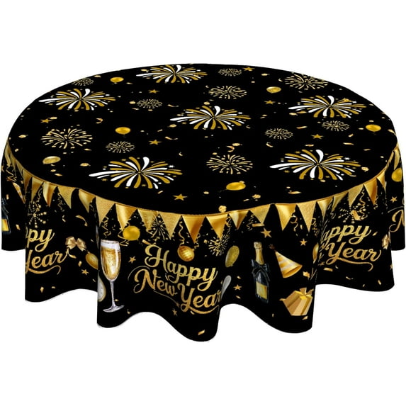 Happy New Year Round Tablecloth New Years Circle Tablecloth Polyester ...