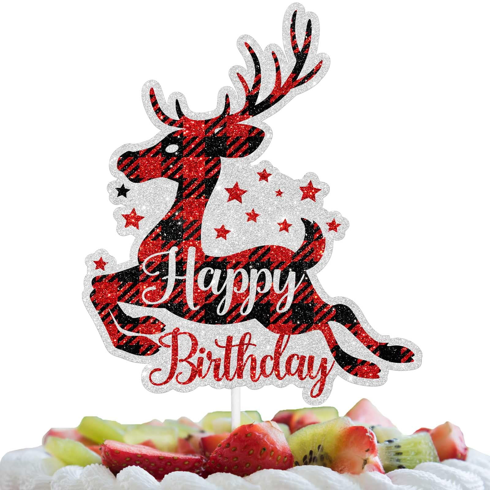 Happy New Year SCH4 Cake Topper,Happy Birthday Elk Santa Claus Cake ...