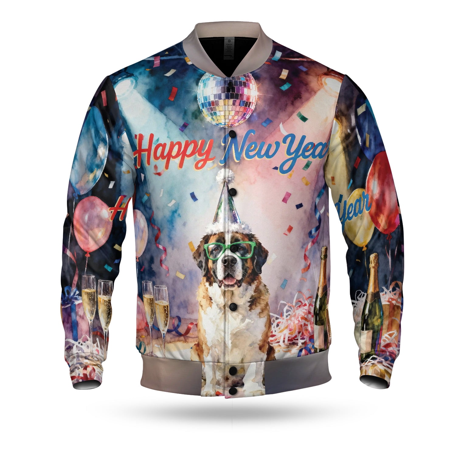 Happy New Year Saint Bernard Chills on Year-End Party All Over Print 3D ...