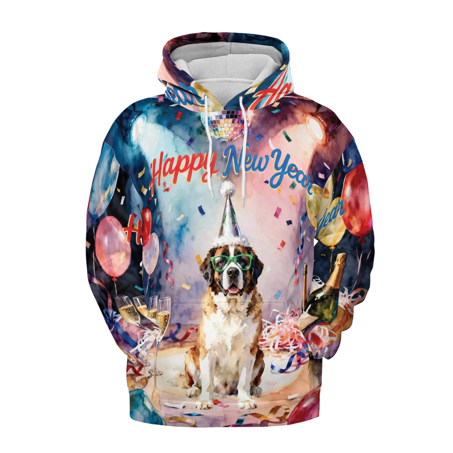 Happy New Year Saint Bernard Chills on Year-End Party All Over Print 3D ...