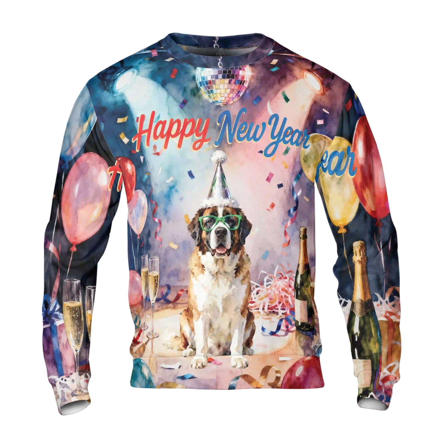 Happy New Year Saint Bernard Chills on Year-End Party All Over Print 3D ...