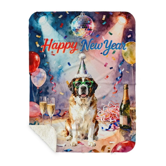 Happy New Year Saint Bernard Chills on Year-End Party Cozy Sherpa ...