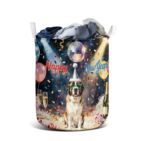 Happy New Year Saint Bernard Chills on Year-End Party Foldable Laundry ...