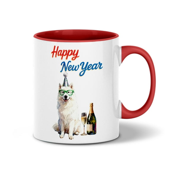 Happy New Year Samoyed Chills on Year-End Party 11oz Accent Two-tone ...