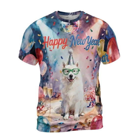 Happy New Year Samoyed Chills on Year-End Party All Over Print 3D Shirt ...