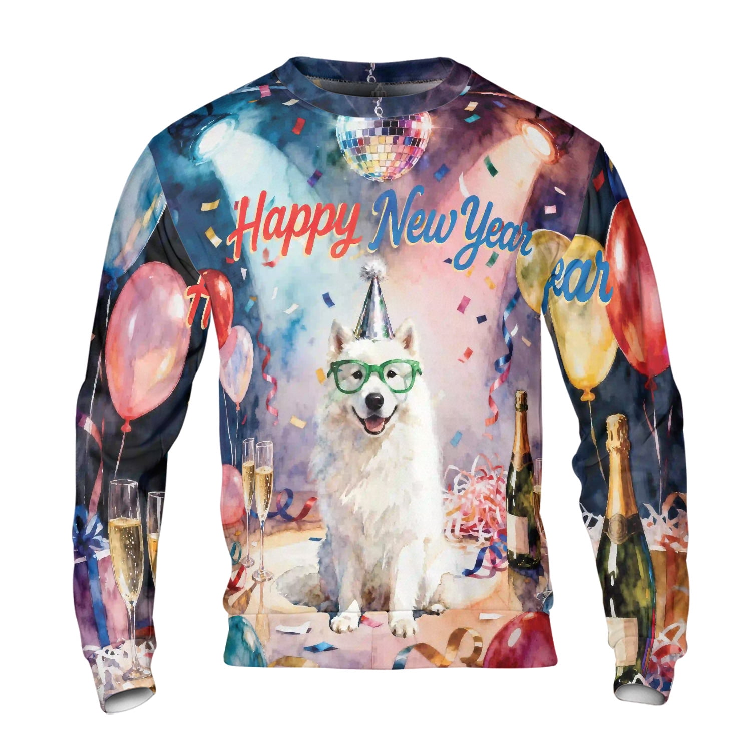 Happy New Year Samoyed Chills on Year-End Party All Over Print 3D ...