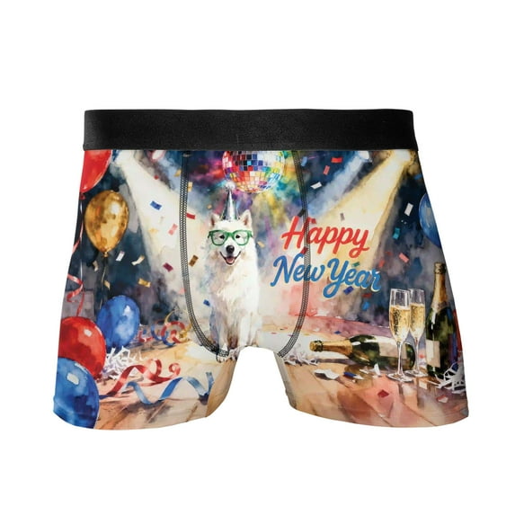 Happy New Year Samoyed Chills on Year-End Party All Over Print Boxer ...