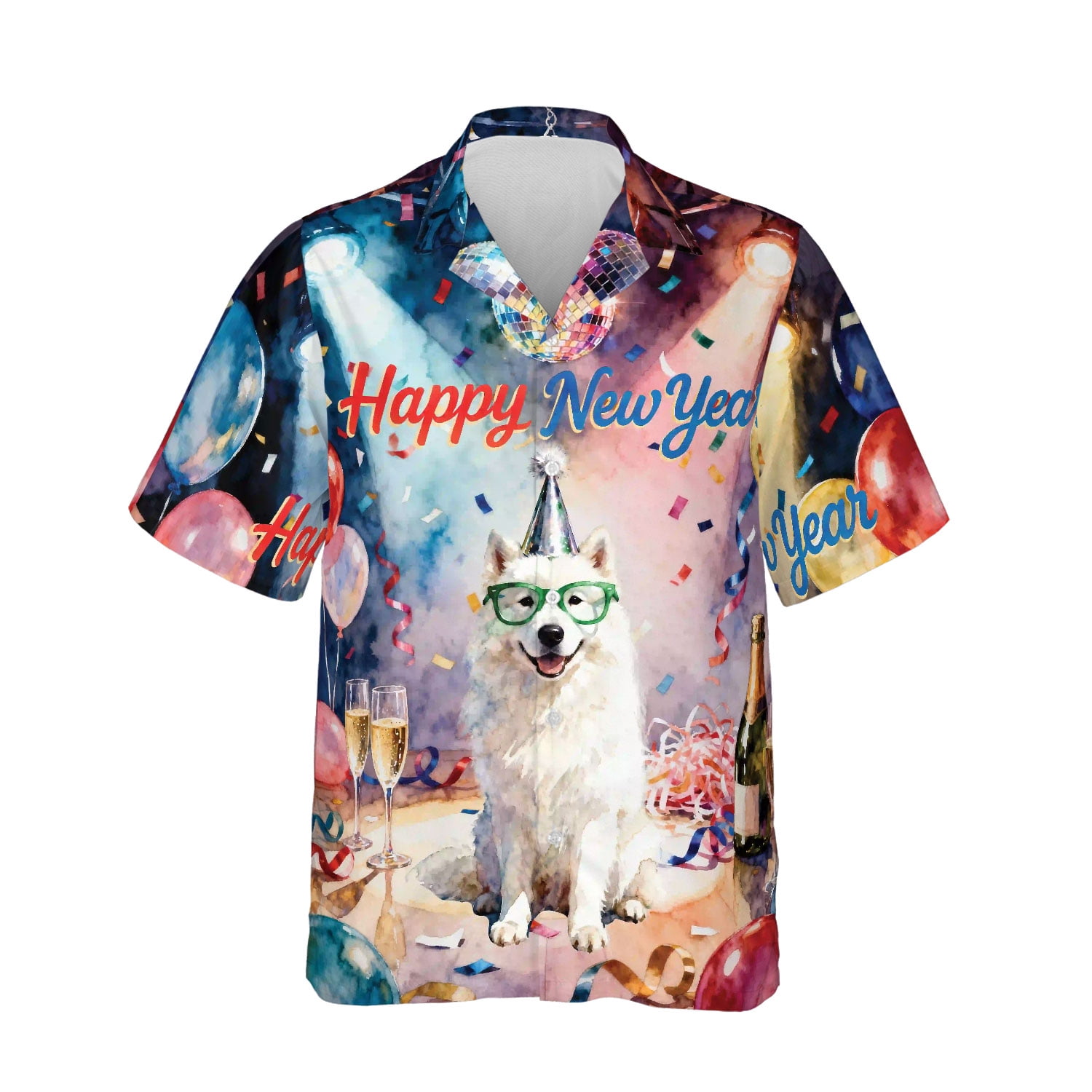Happy New Year Samoyed Chills on Year-End Party Hawaiian Shirt ...