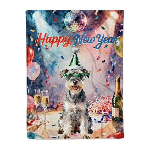 Happy New Year Schnauzer Chills on Year-End Party Cozy Fleece Blanket ...
