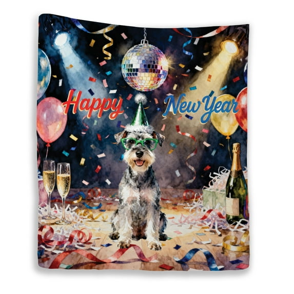 Happy New Year Schnauzer Chills on Year-End Party Quilt Blanket ...