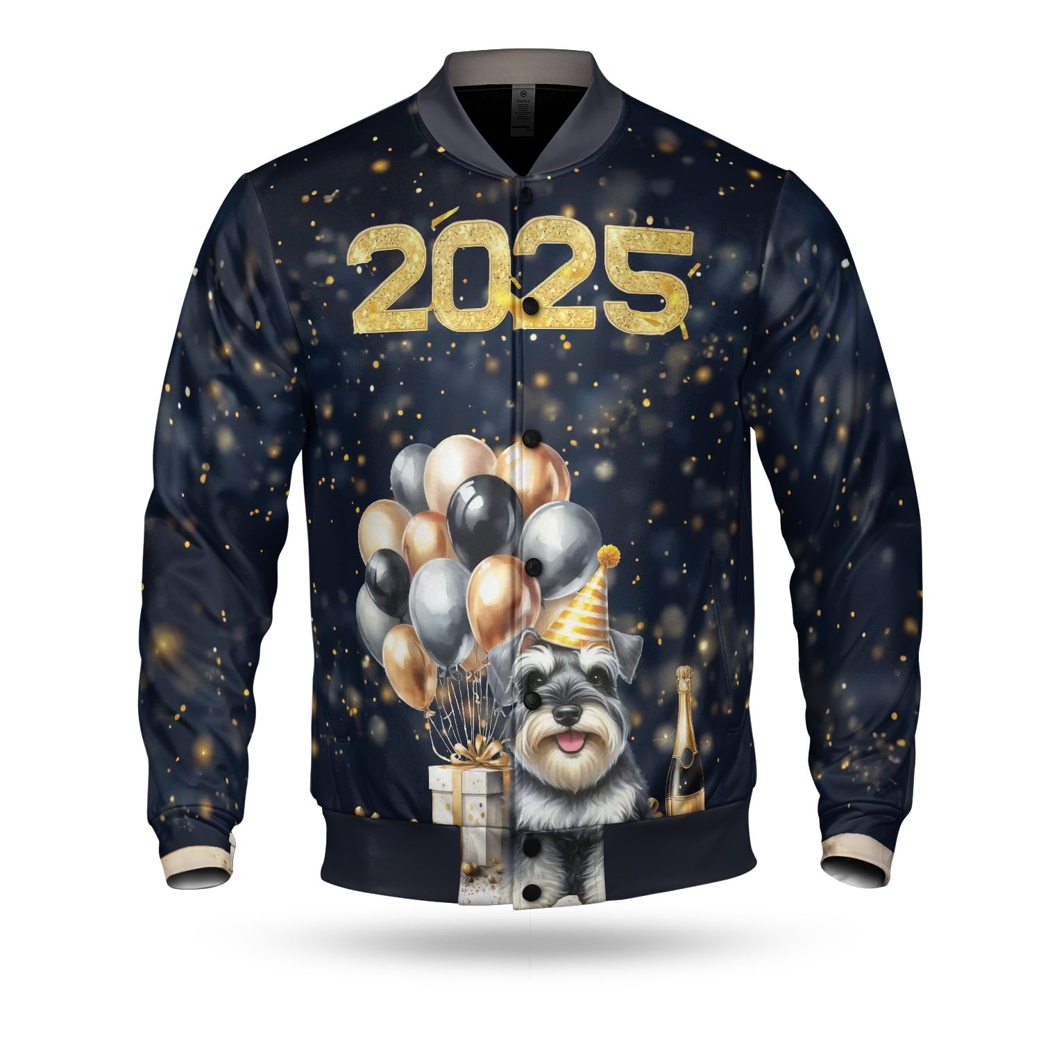 Happy New Year Schnauzer Welcome 2025 Balloon Firework Party All Over ...