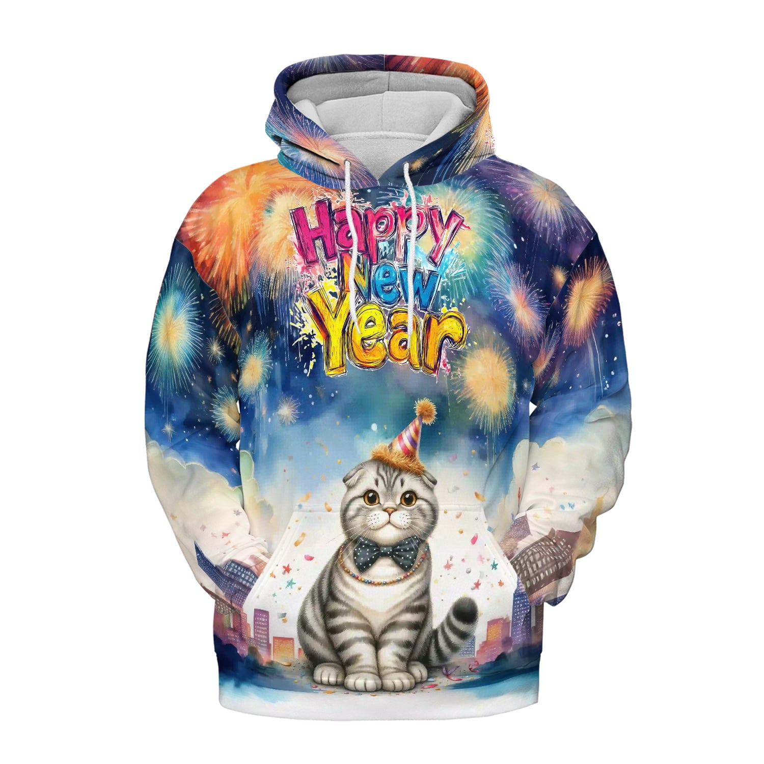 Happy New Year with Scottish Fold Fireworks Holiday Xmas Winter 2025 ...
