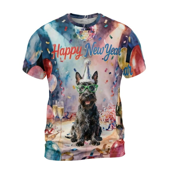 Happy New Year Scottish Terrier Chills on Year-End Party All Over Print ...
