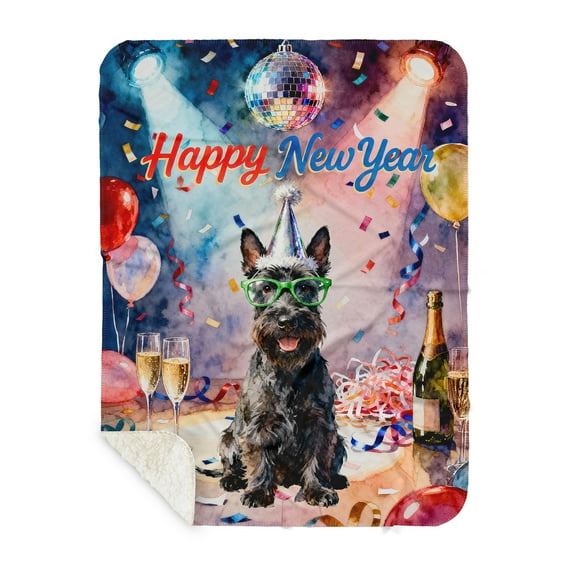 Happy New Year Scottish Terrier Chills on Year-End Party Cozy Sherpa ...