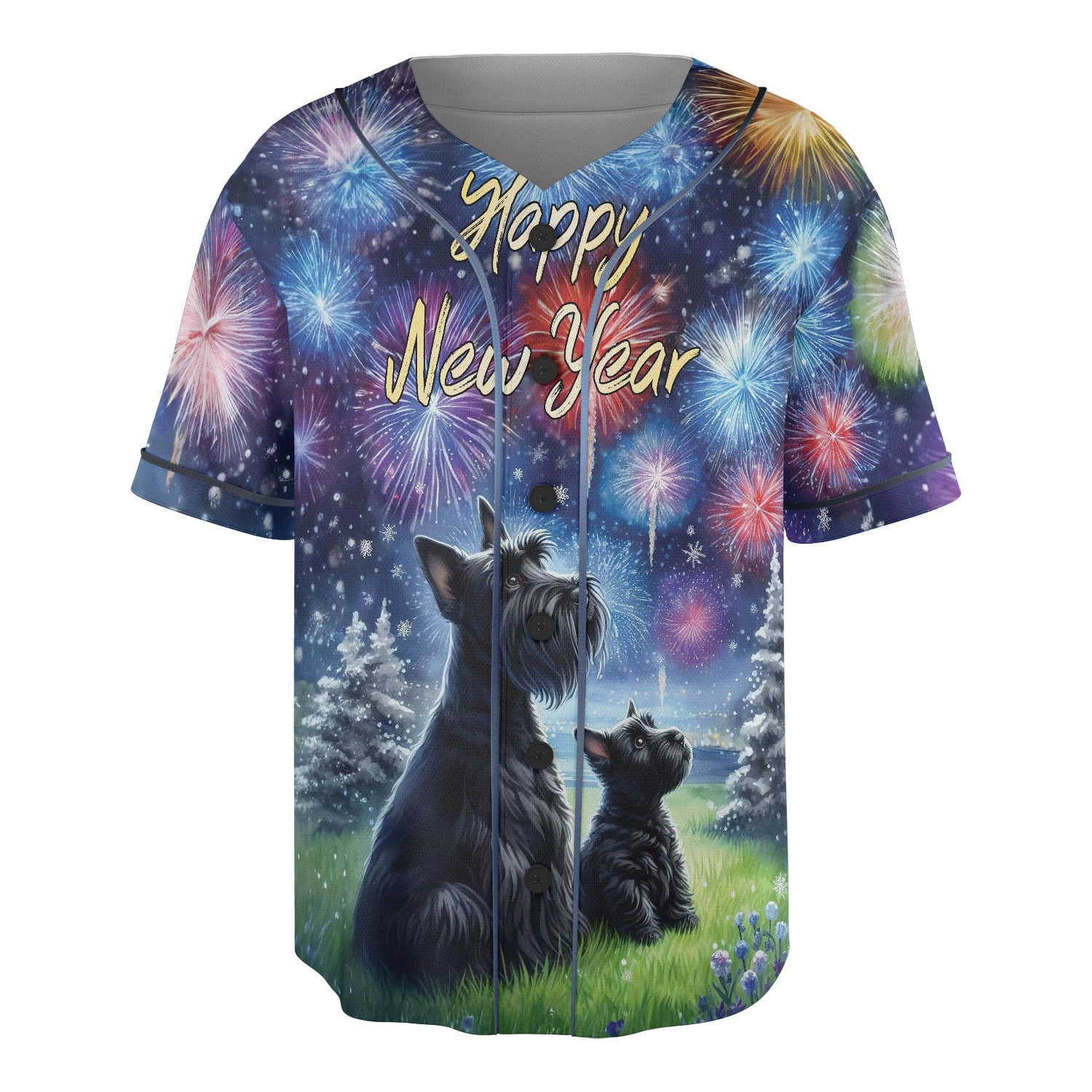 Happy New Year Scottish Terrier Family Cheer Winter Midnight Firework ...