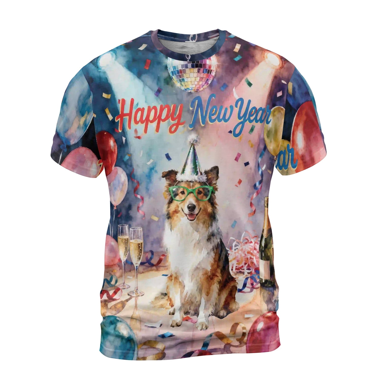 Happy New Year Shetland Sheepdog Chills on Year-End Party All Over ...