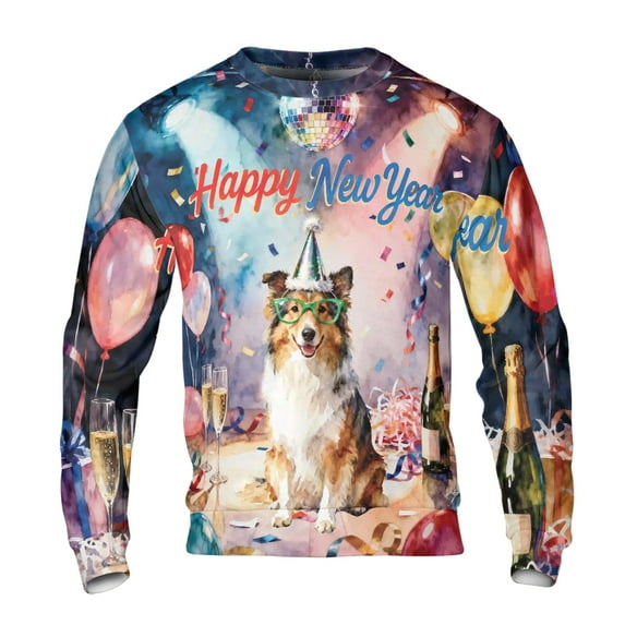 Happy New Year Shetland Sheepdog Chills on Year-End Party All Over ...