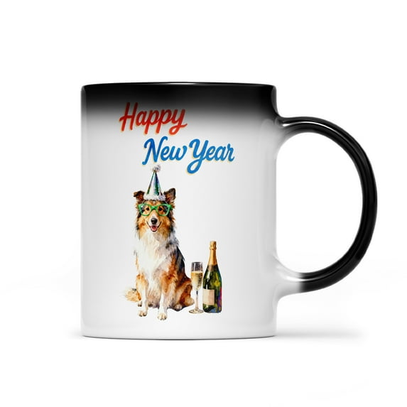 Happy New Year Shetland Sheepdog Chills on Year-End Party Heat Color ...