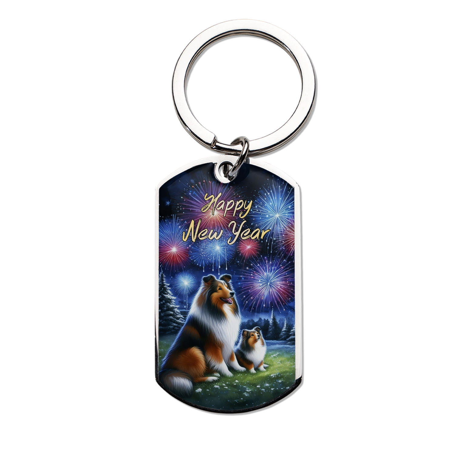 Happy New Year Shetland Sheepdog Family Cheer Winter Midnight Firework ...