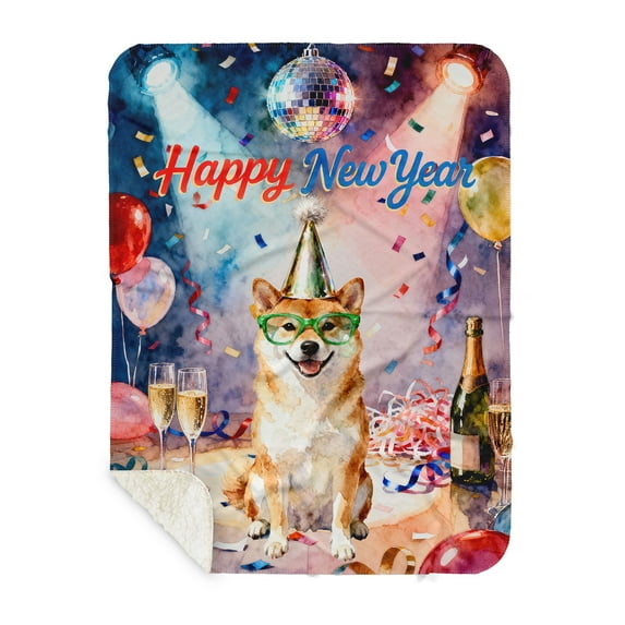 Happy New Year Shiba Inu Chills on Year-End Party Cozy Sherpa Blanket ...