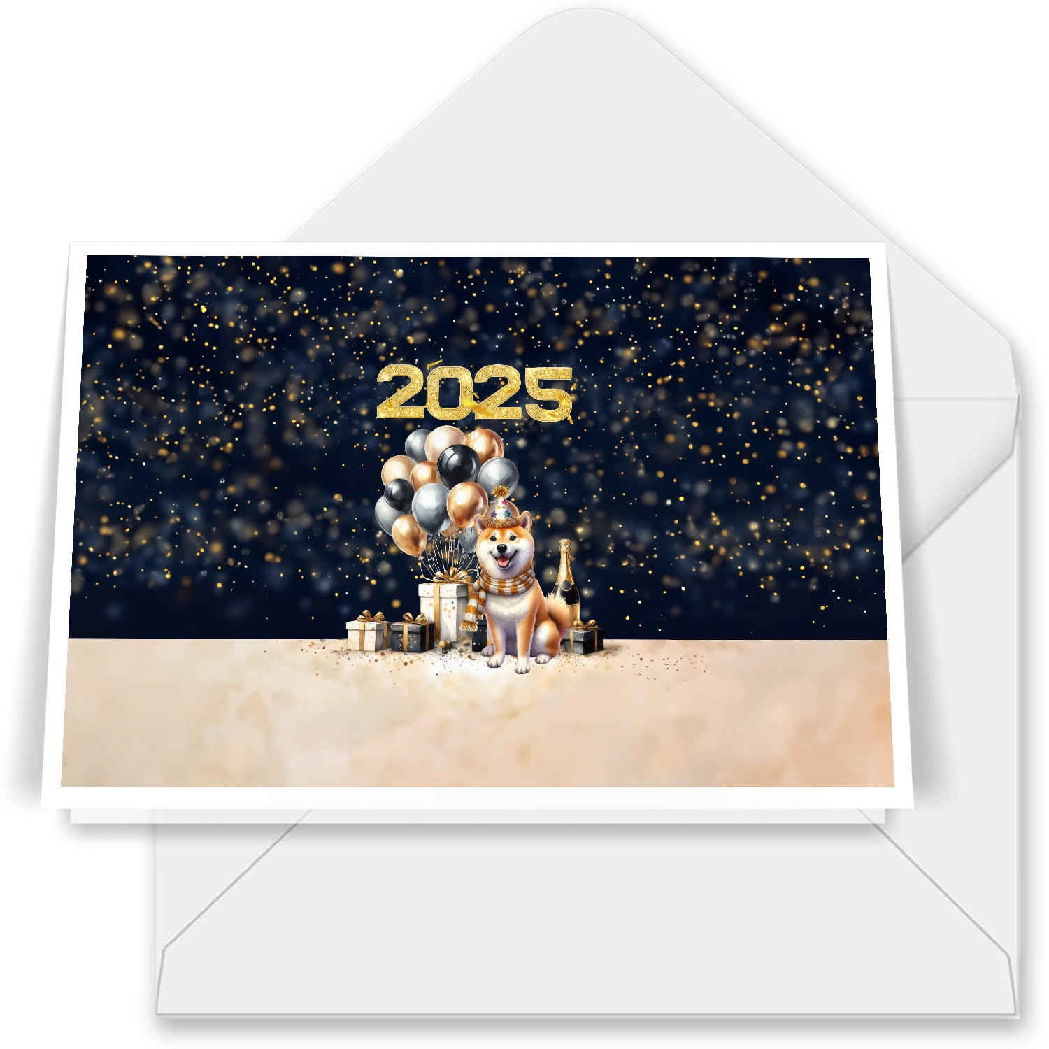Happy New Year Shiba Inu Welcome 2025 Balloon Firework Party 7x5in ...