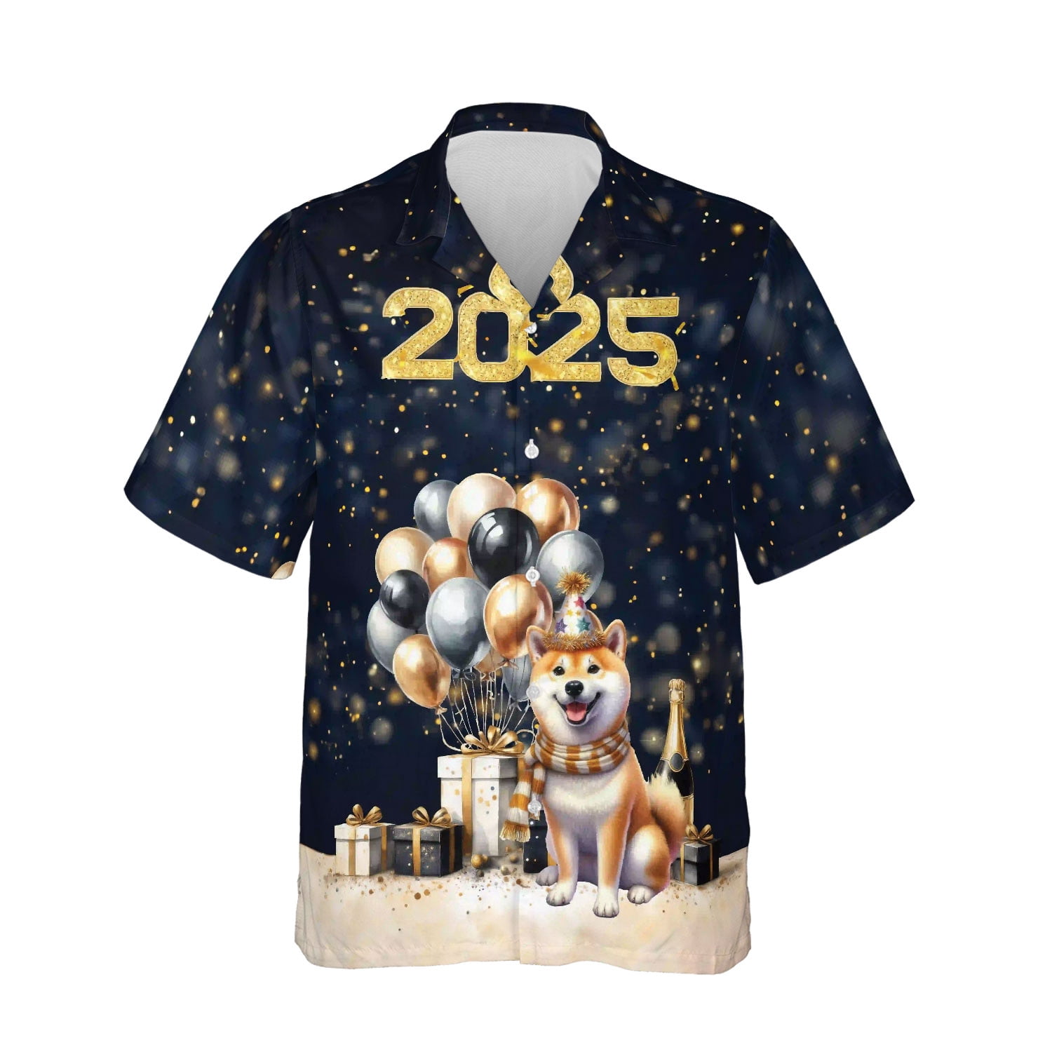 Happy New Year Shiba Inu Welcome 2025 Balloon Firework Party Hawaiian ...
