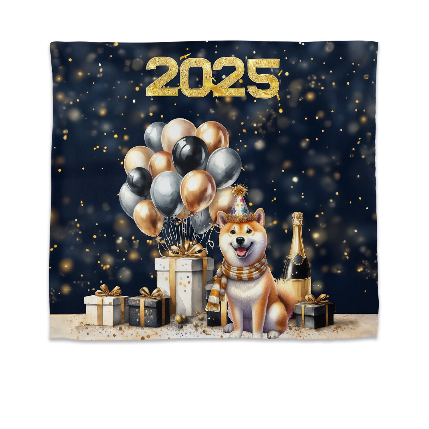Happy New Year Shiba Inu Welcome 2025 Balloon Firework Party Tapestry ...
