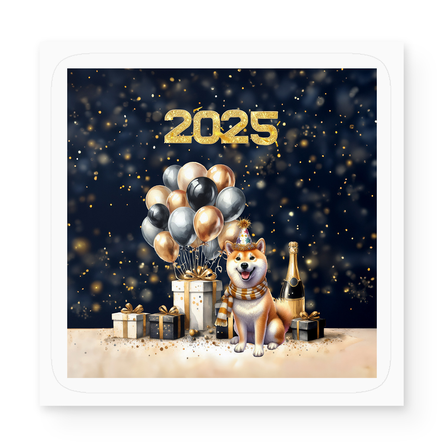 Happy New Year Shiba Inu Welcome 2025 Balloon Firework Party Vinyl ...