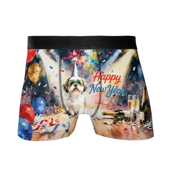 Happy New Year Shih Tzu Chills on Year-End Party All Over Print Boxer ...
