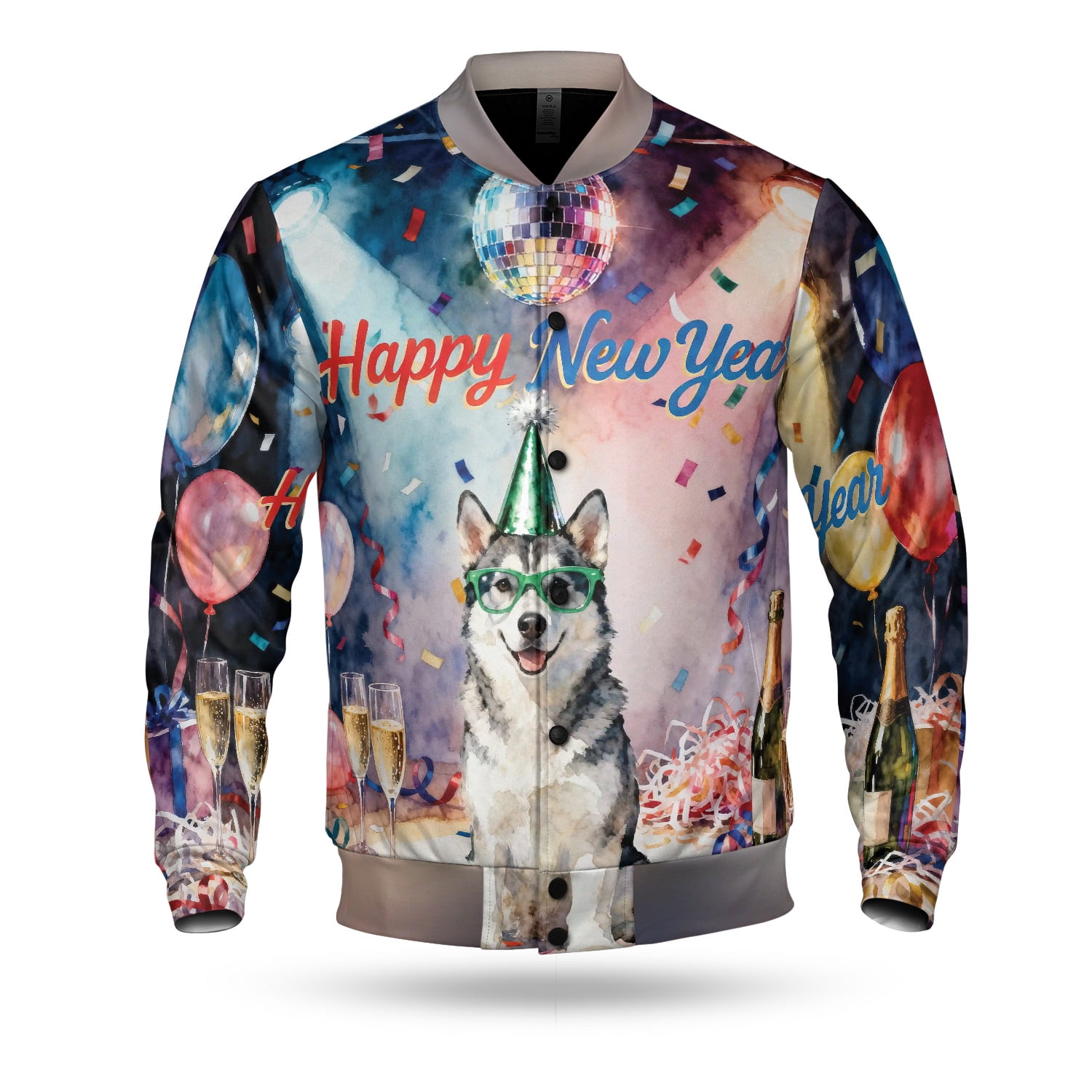 Happy New Year Siberian Husky Chills on Year-End Party All Over Print ...