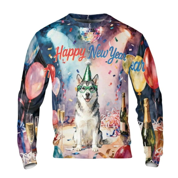 Happy New Year Siberian Husky Chills on Year-End Party All Over Print ...