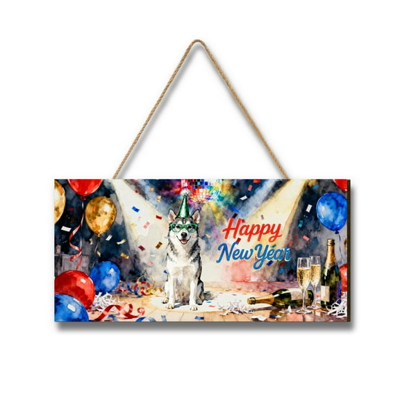 Happy New Year Siberian Husky Chills on Year-End Party Landscape Wood ...
