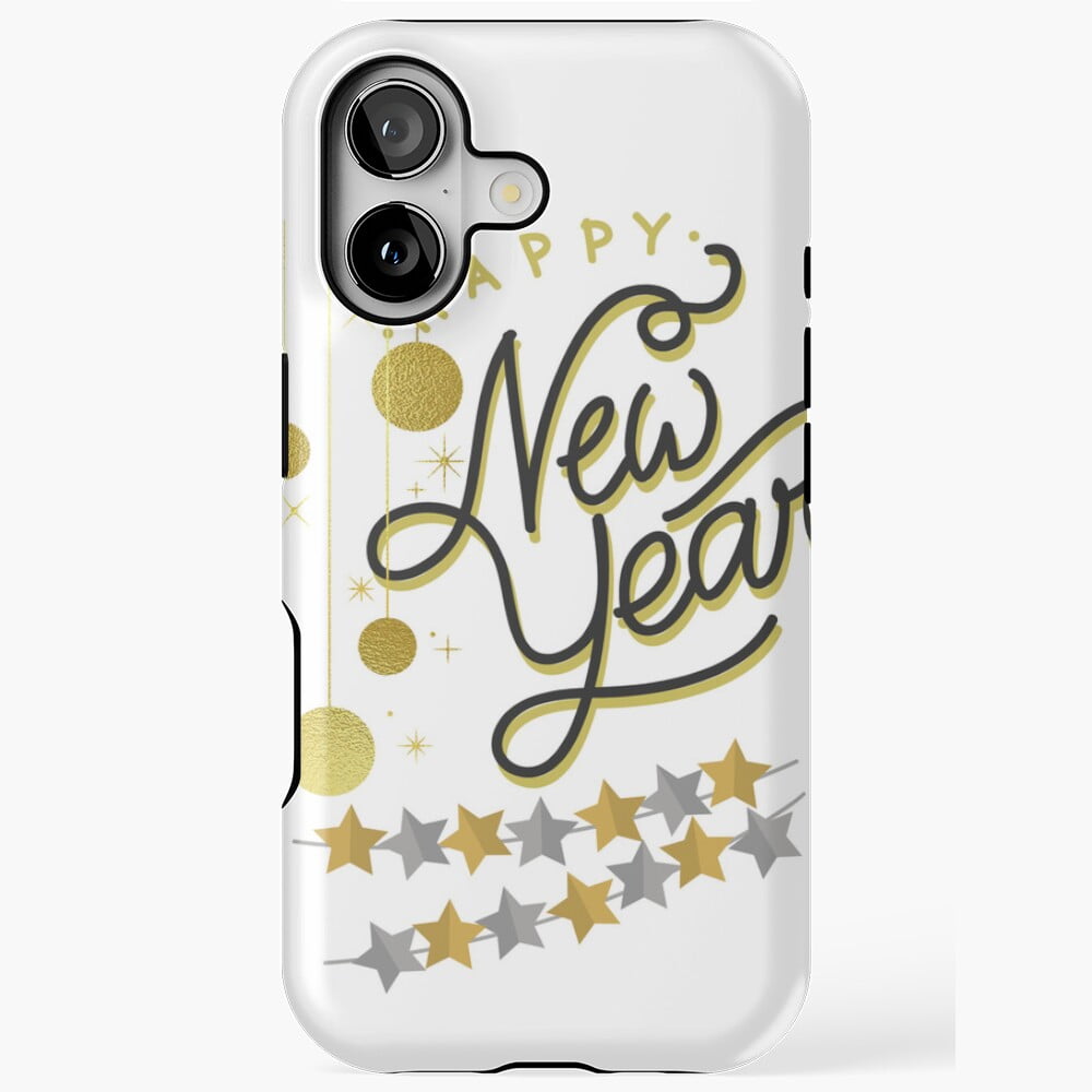 Happy New Year Text Graphic Art Phone Case 17 16 15 14 13 12 11 Pro Max ...