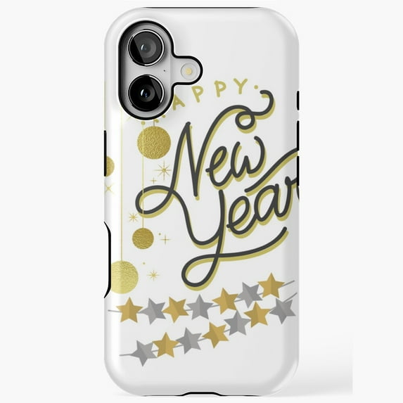 Happy New Year Text Graphic Art Phone Case 17 16 15 14 13 12 11 Pro Max ...