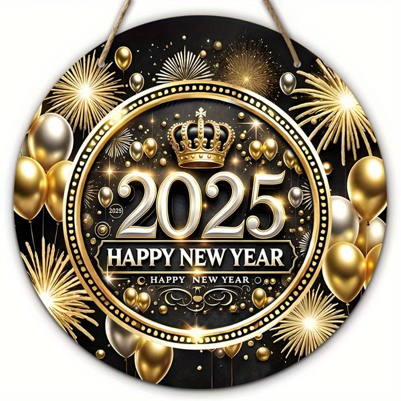 Happy New Year Theme Hanging Front Door Decoration Sign Black Gold ...