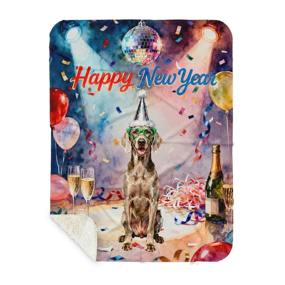 Happy New Year Weimaraner Chills on Year-End Party Cozy Sherpa Blanket ...