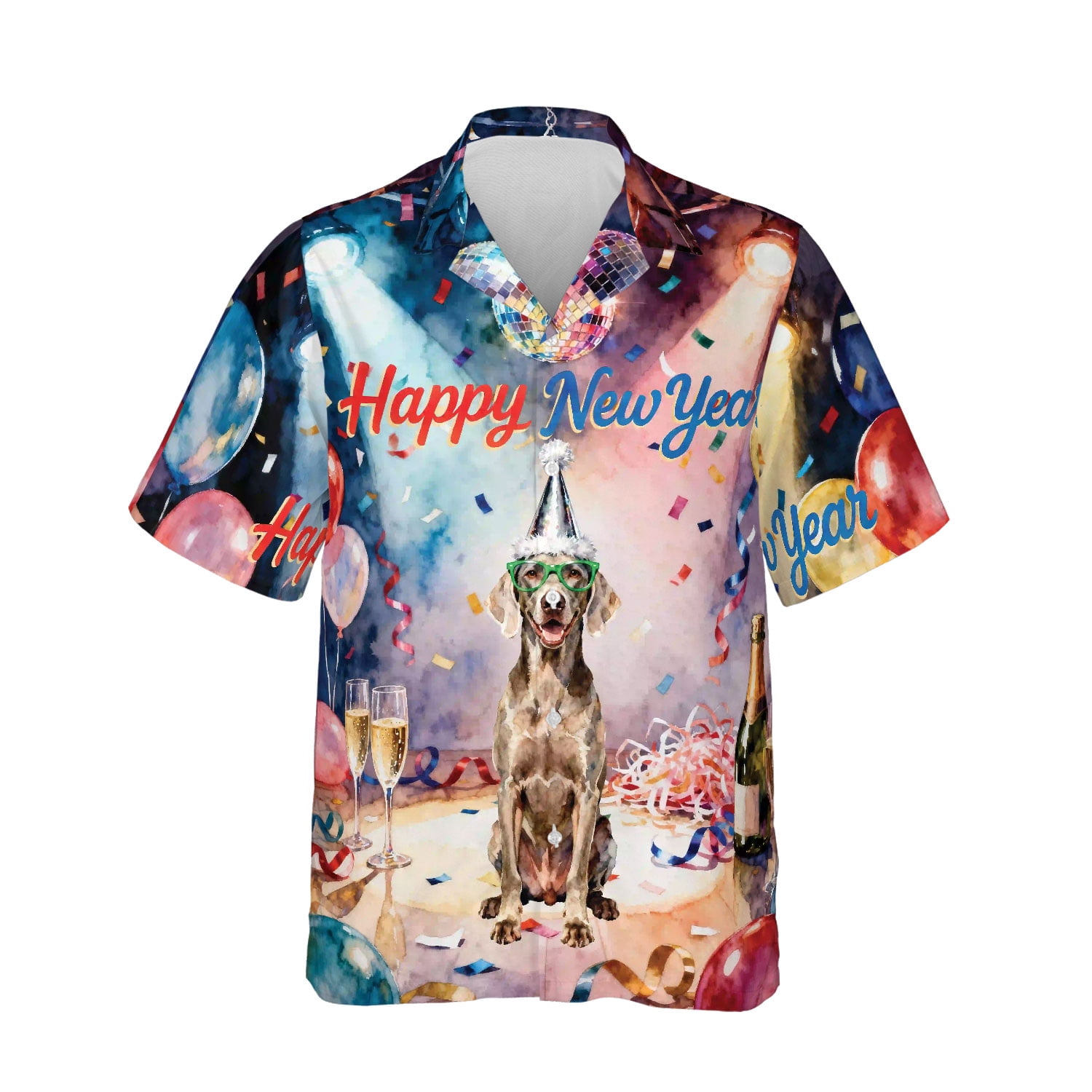 Happy New Year Weimaraner Chills on Year-End Party Hawaiian Shirt ...