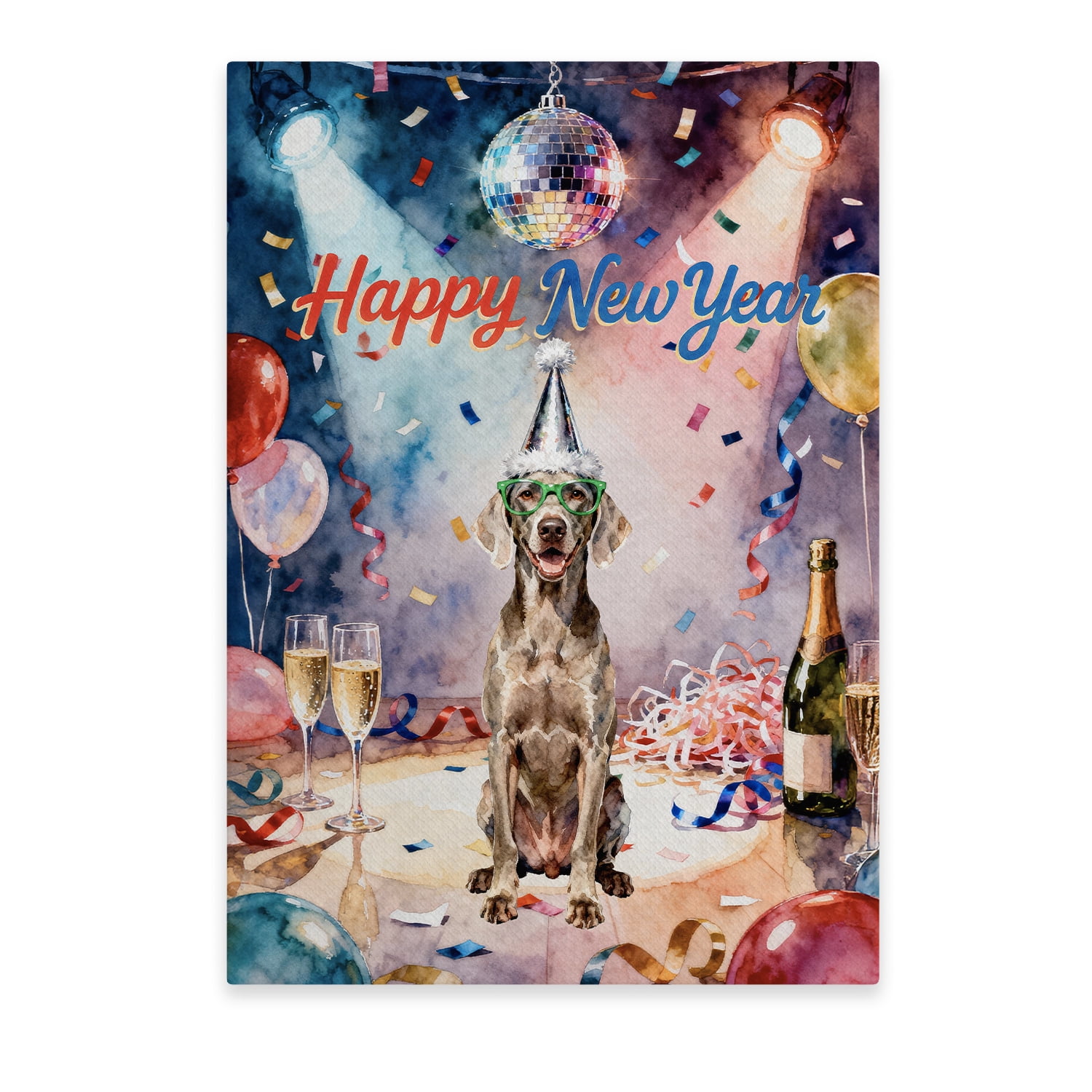 Happy New Year Weimaraner Chills on Year-End Party Vertical Matte ...