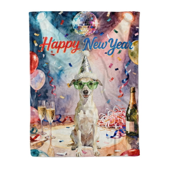 Happy New Year Whippet Chills on Year-End Party Cozy Fleece Blanket Dog ...