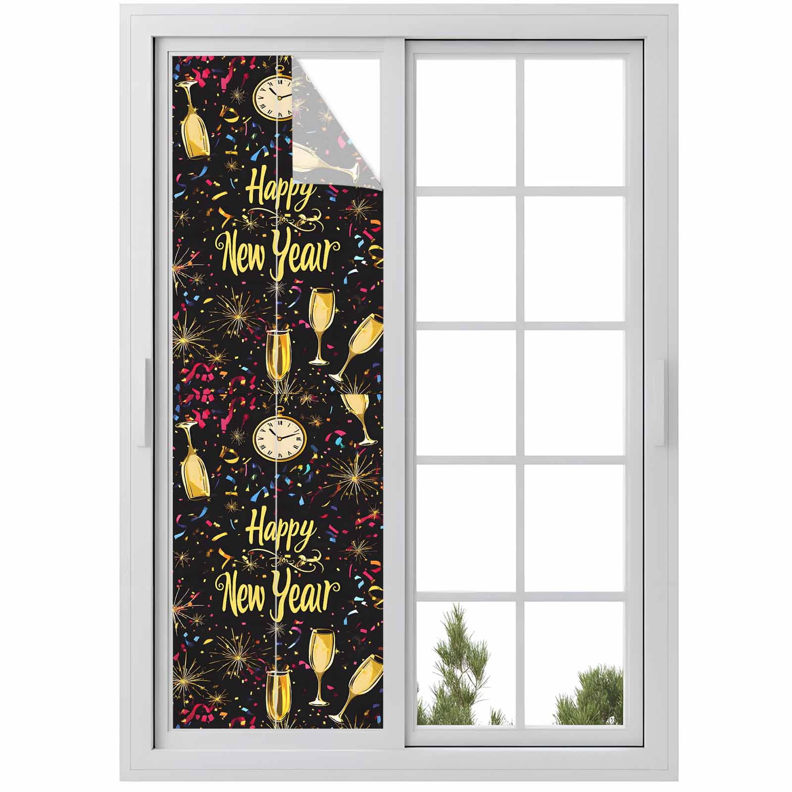 Happy New Year Window Privacy Film, Colorful Modern Abstract Art Static ...