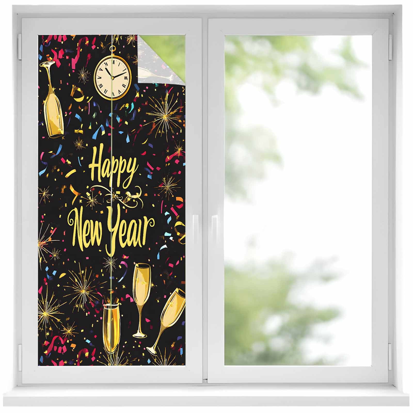 Happy New Year Window Privacy Film, Colorful Modern Abstract Art Static ...