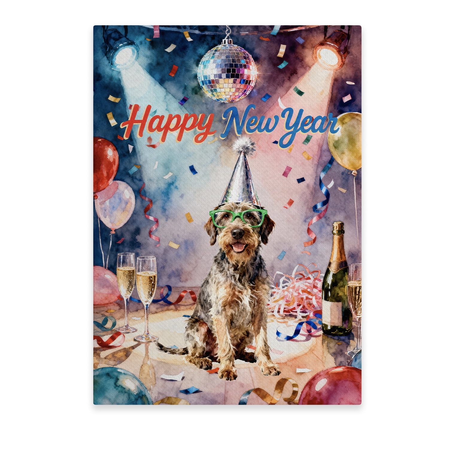 Happy New Year Wirehaired Pointing Griffon Chills on Year-End Party ...