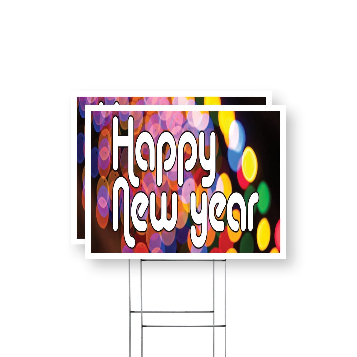 Happy New Year Yard Sign 2 Pack of 12 Inch x 16 Inch Double Sided ...
