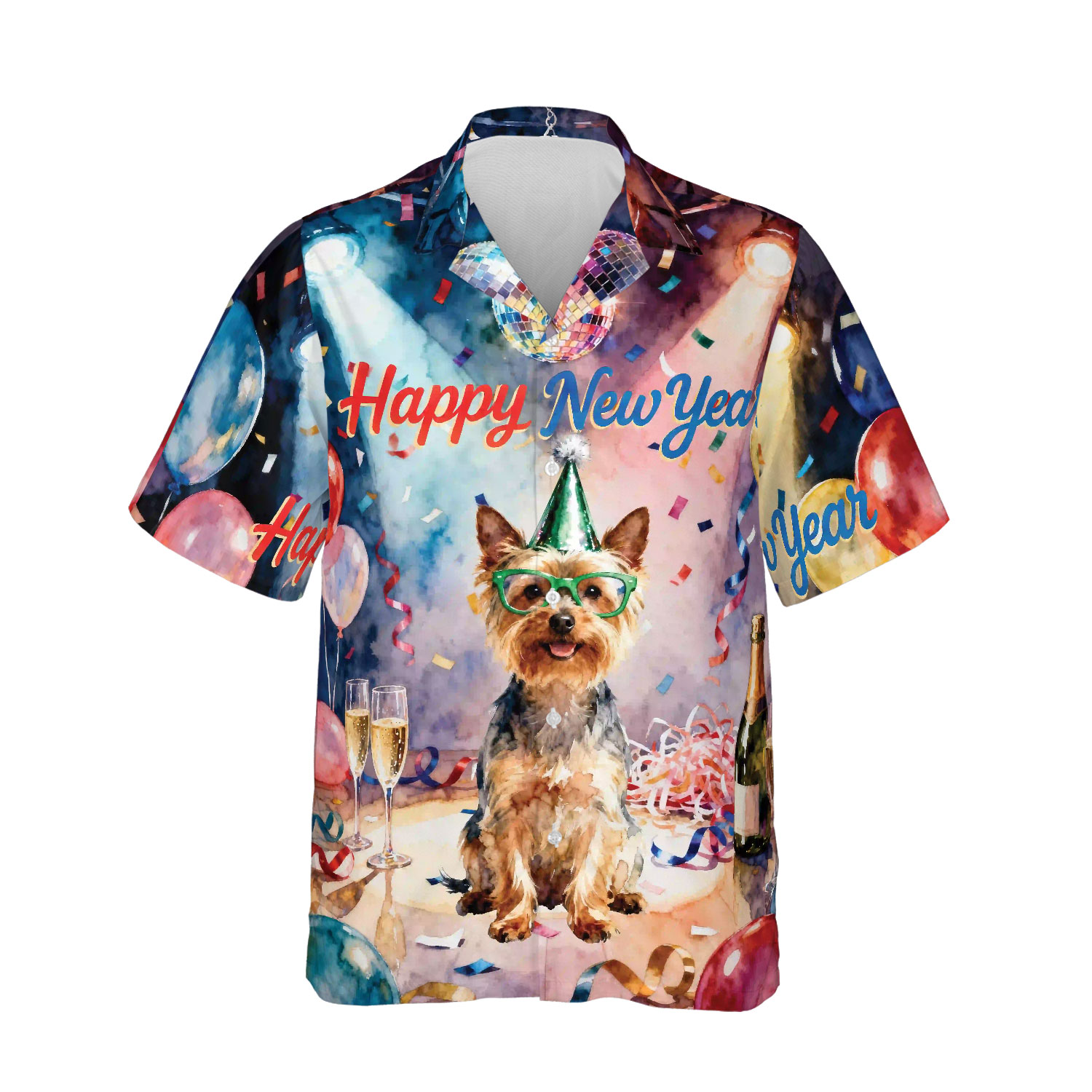 Happy New Year Yorkshire Terrier Chills on Year-End Party Hawaiian ...