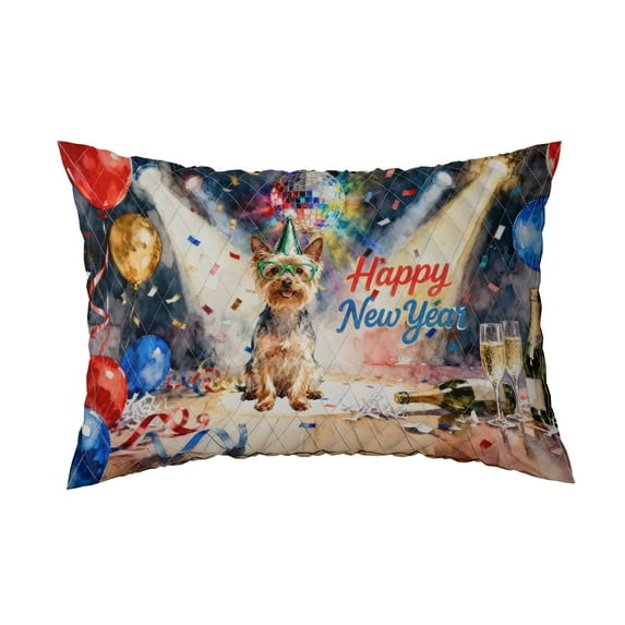 Happy New Year Yorkshire Terrier Chills on Year-End Party Quilt ...